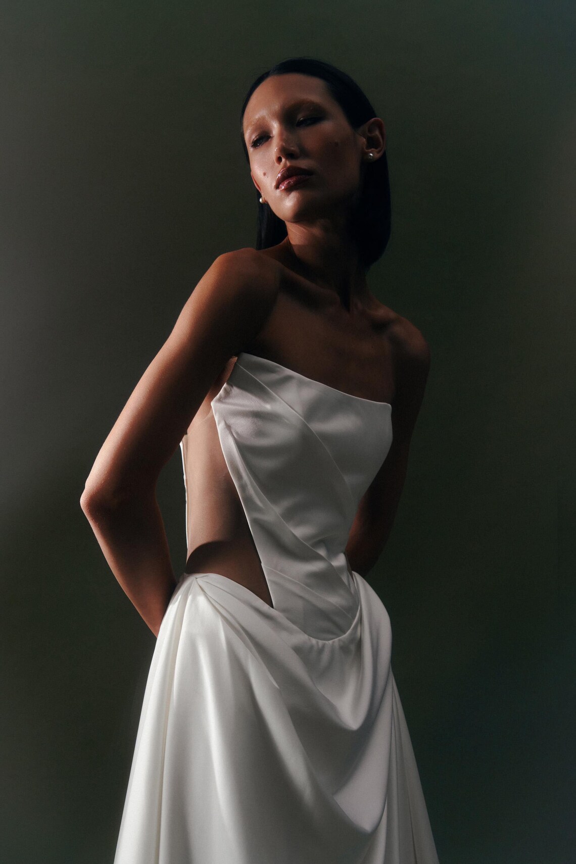 Basque Waist Strapless Wedding Dress A-line Corset Satin Wedding Dress ...