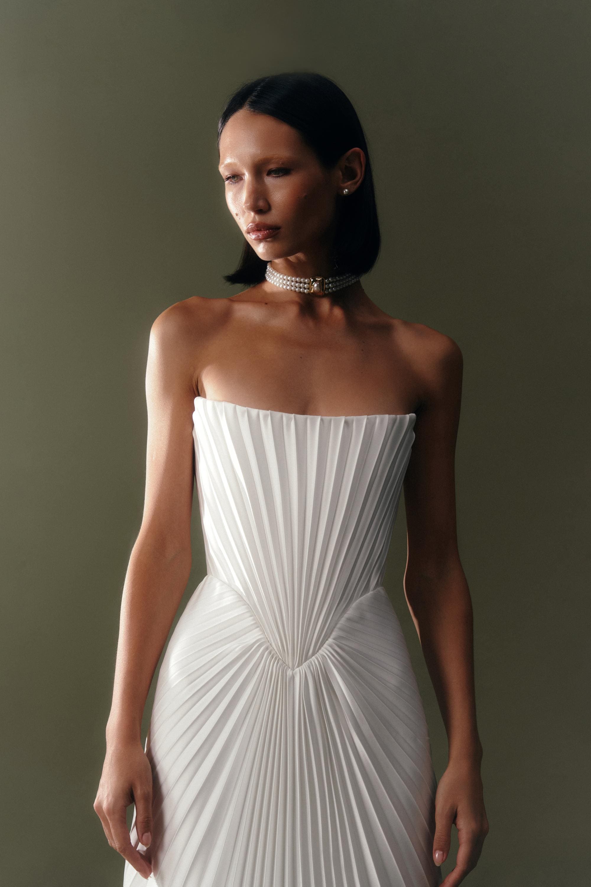 Strapless Basque Waist Wedding Dress Pleated Satin Corset Wedding Dress ...