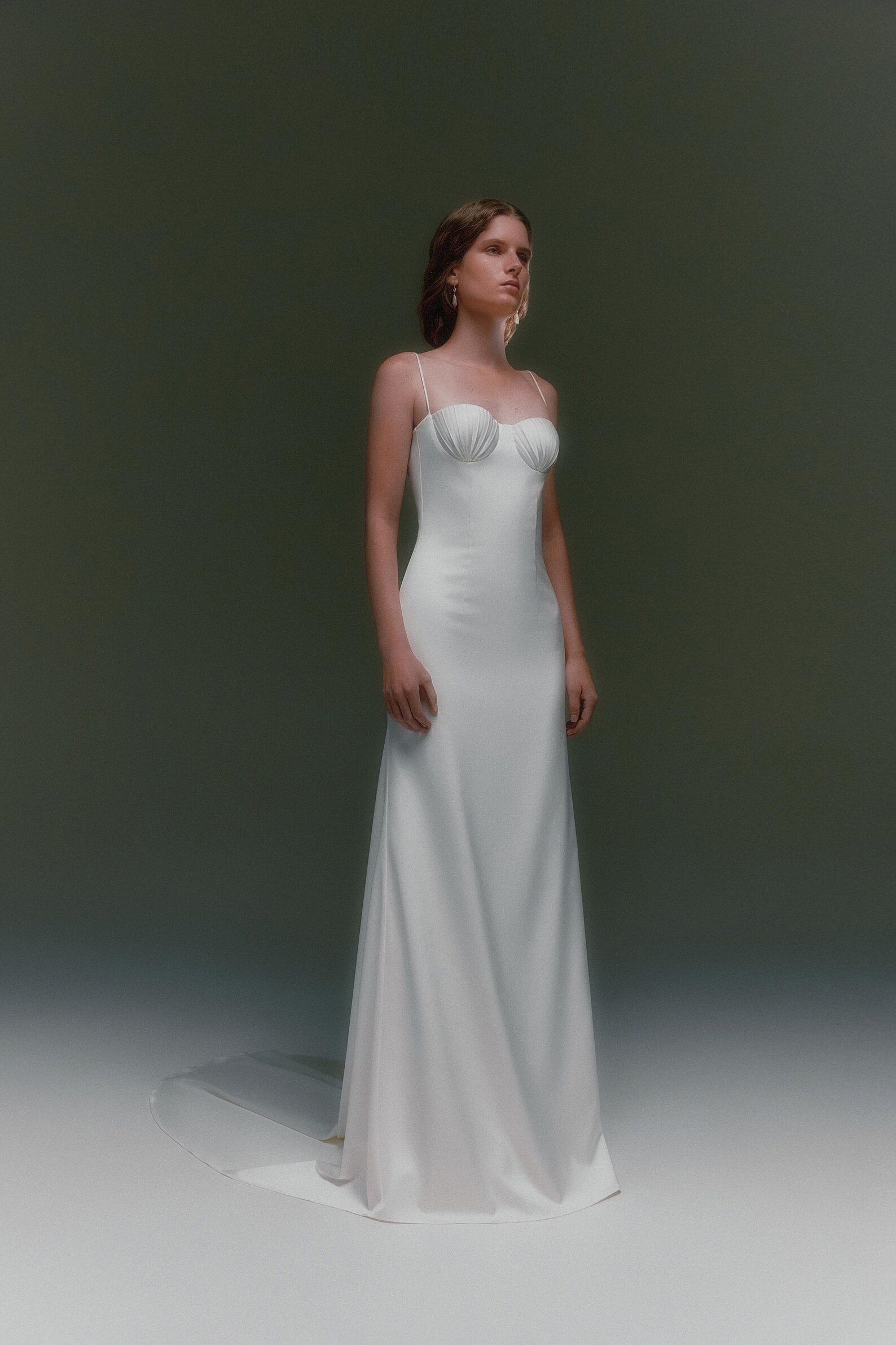 Seashell Cup Satin Wedding Dress Minimalist Fit-flare Wedding Dress ...