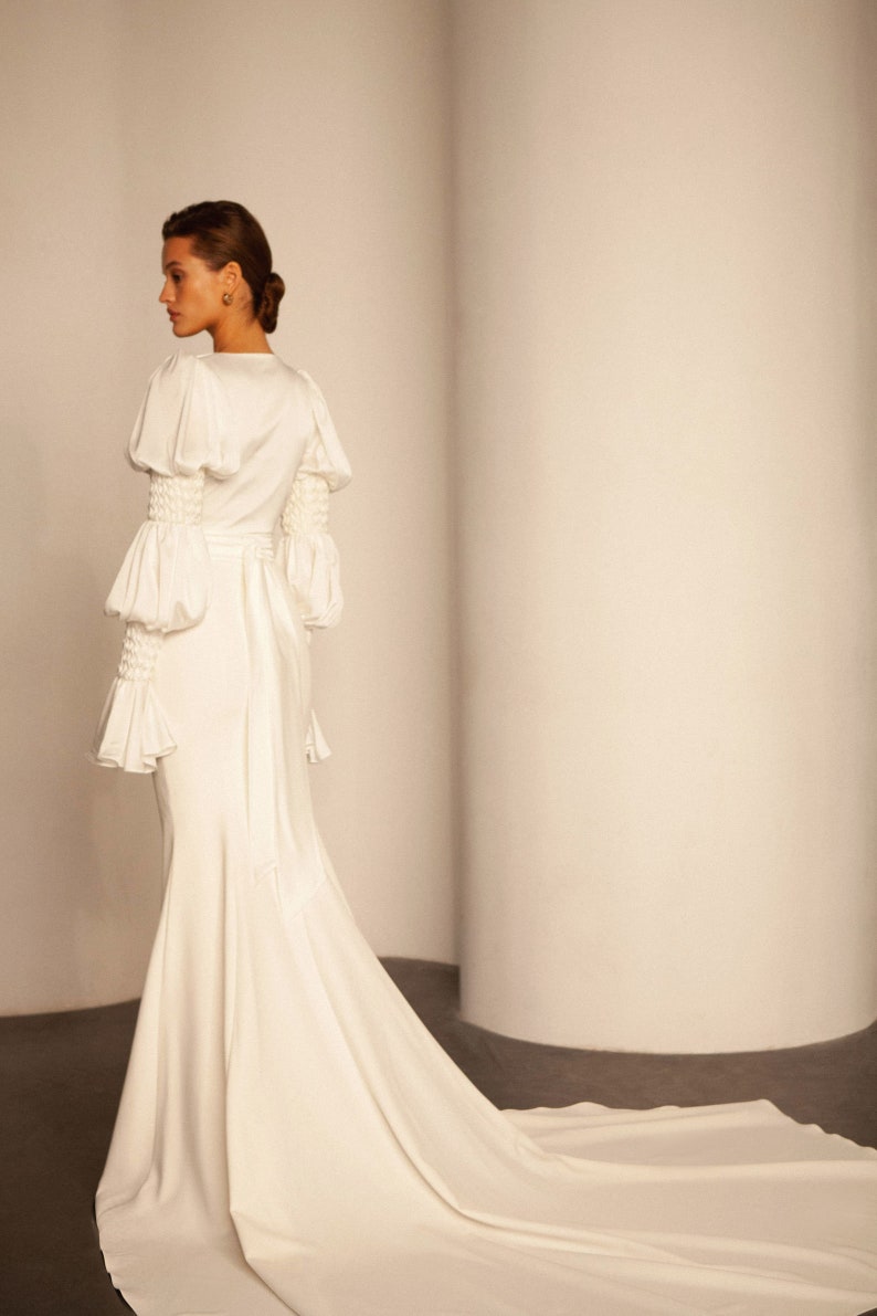 Bridal Long Sleeve Satin Top Modern Separate V Neck Bridal Top ...