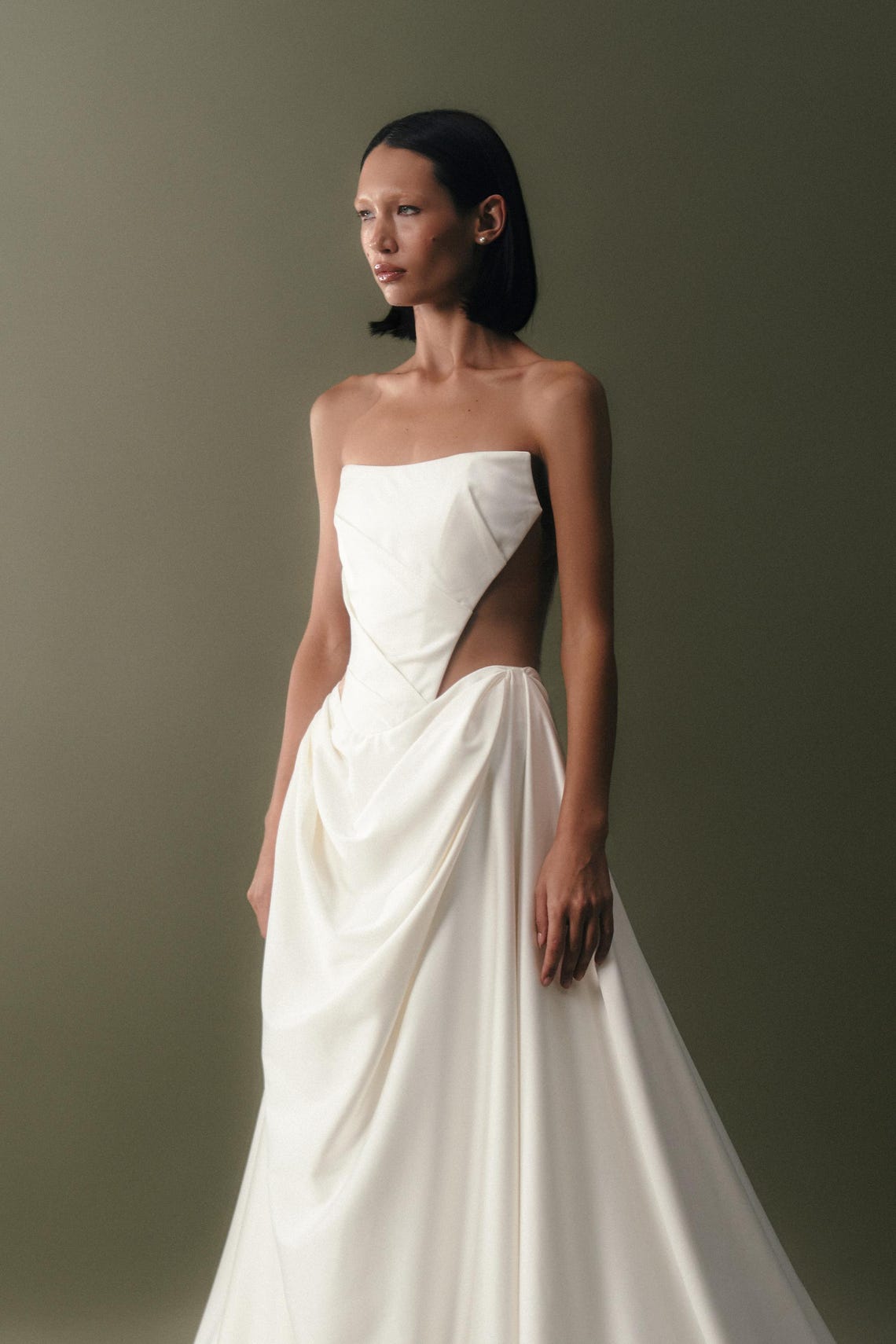 Basque Waist Strapless Wedding Dress A-line Corset Satin Wedding Dress ...