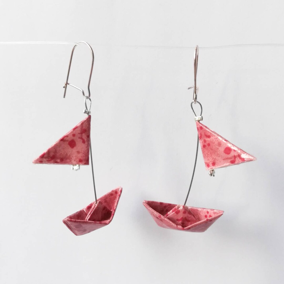 Origami Boat Earrings, Raspberry Boats, Origami Sailboats, Paper ...