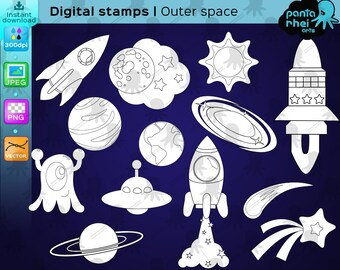Outer Space Line Art - Etsy