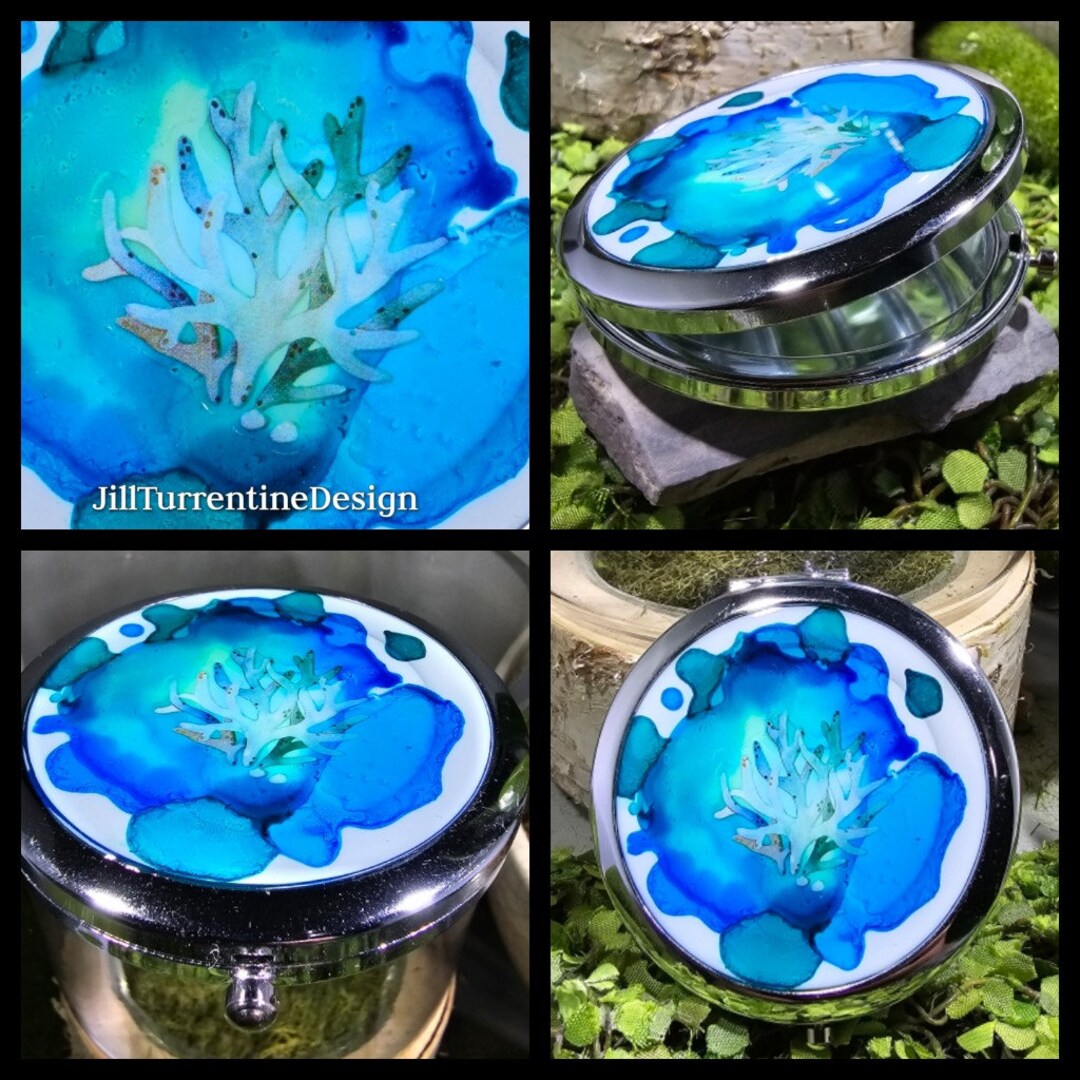 Coral Reef Compact / Alcohol Ink / Blue - Etsy