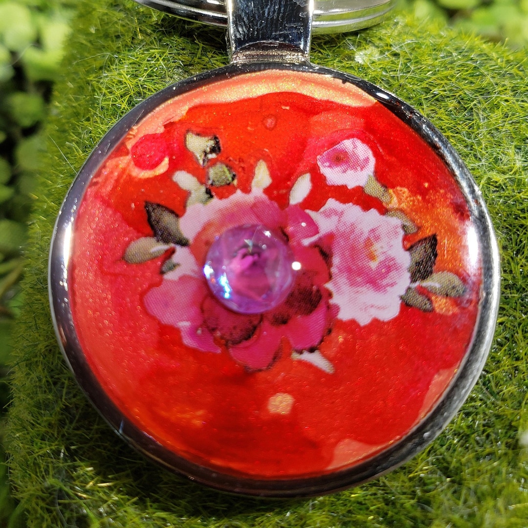 Crimson Flower Keychain / Floral / Austrian Crystal - Etsy