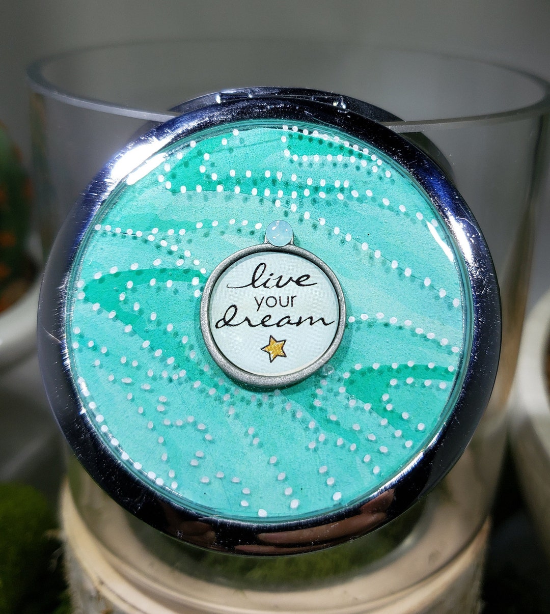 Live Your Dream Compact / Swarovski Crystal / Positive Quotes - Etsy
