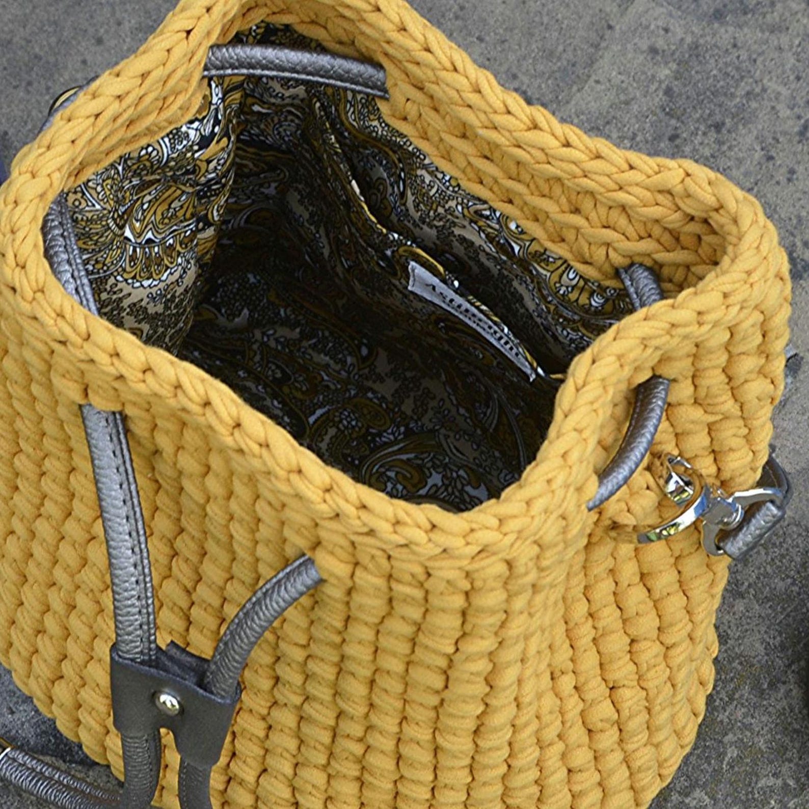 Handmade Crochet Bucket Bag: Boho Hippie Crossbody, Mustard & Graphite ...