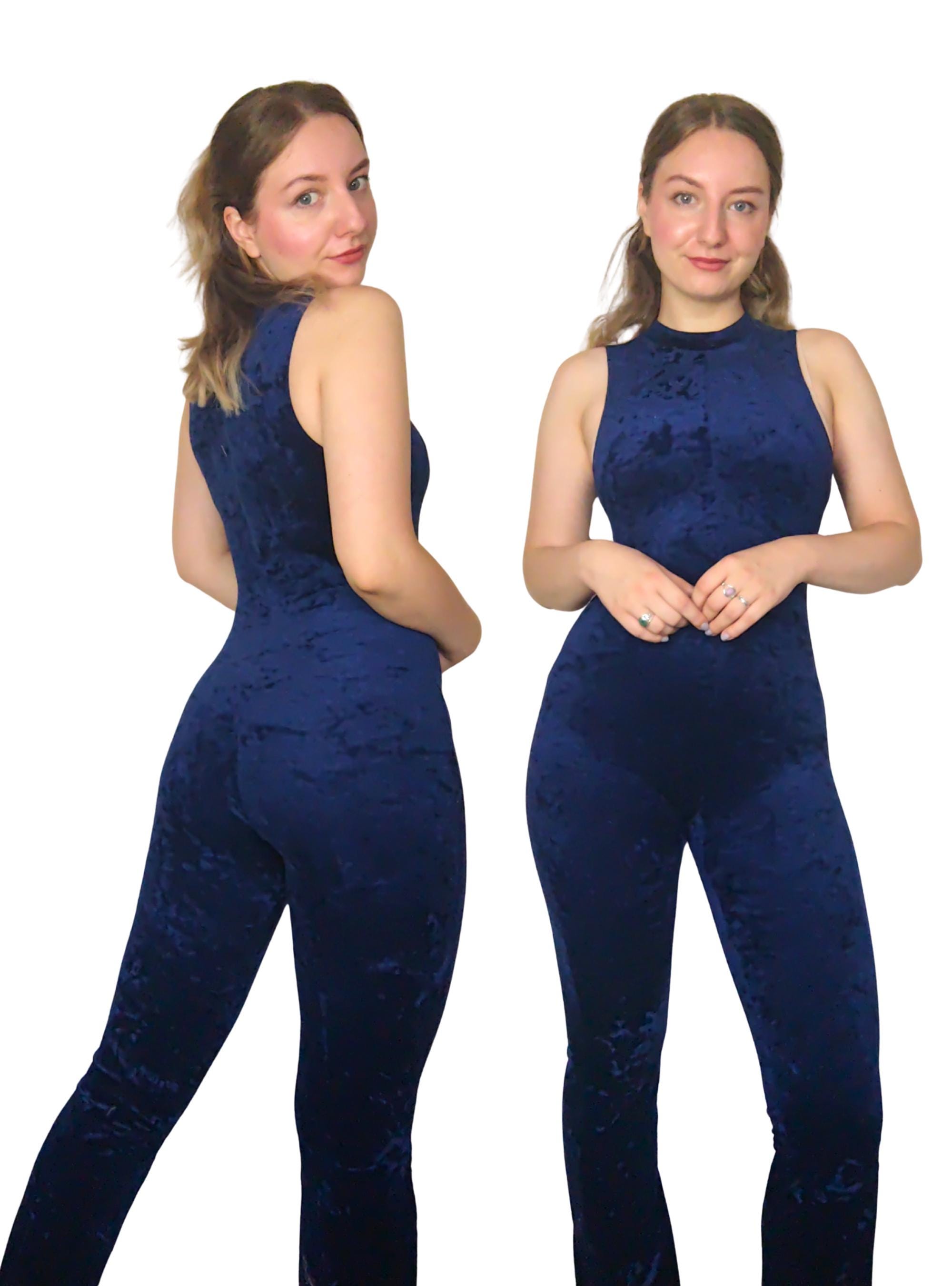 Electric Blue 90s Stretchy Jumpsuit Size XS-S | Crushed Velvet Jumpsuit ...
