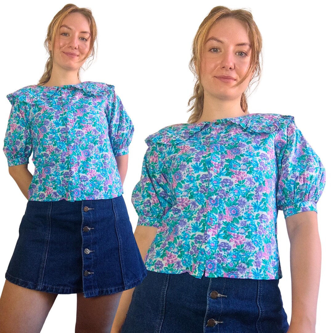 1980s Vintage Style Top | Size XS-S | Vintage Reproduction Blouse ...