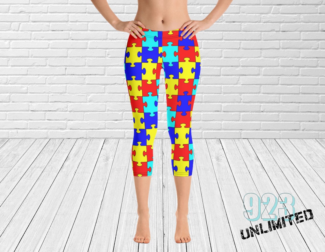 Autism Awareness Capri Leggings Autism Leggings Puzzle Leggings Puzzle ...