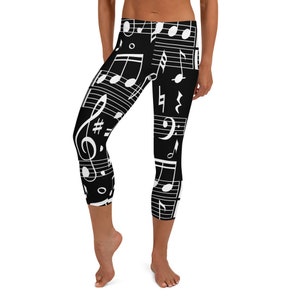 Cassie's Music Black Capri Leggings Music Leggings Black and White ...