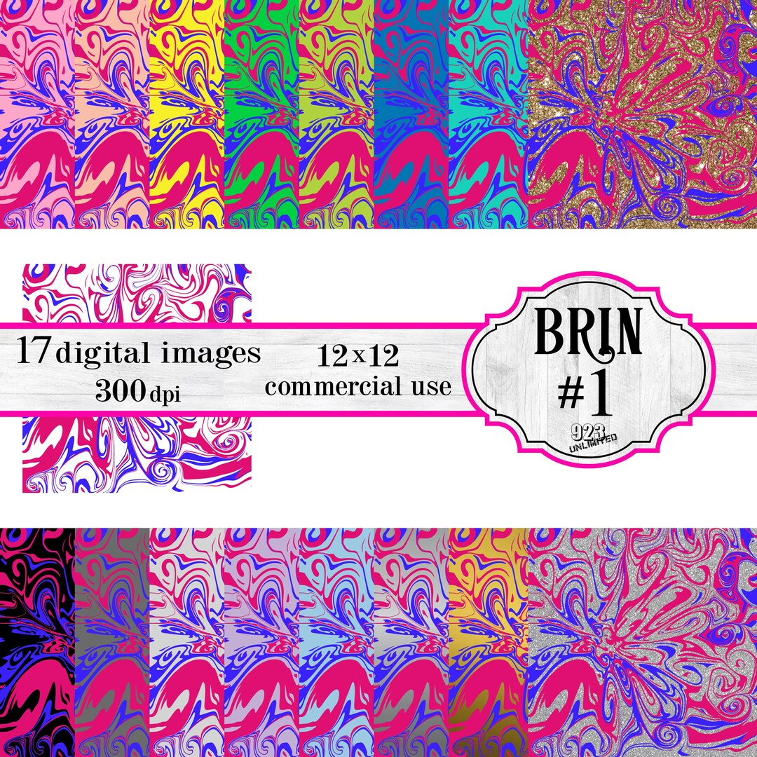 BRIN #1 - Pink and Blue Swirl-17 Background Colors Digital Papers ...