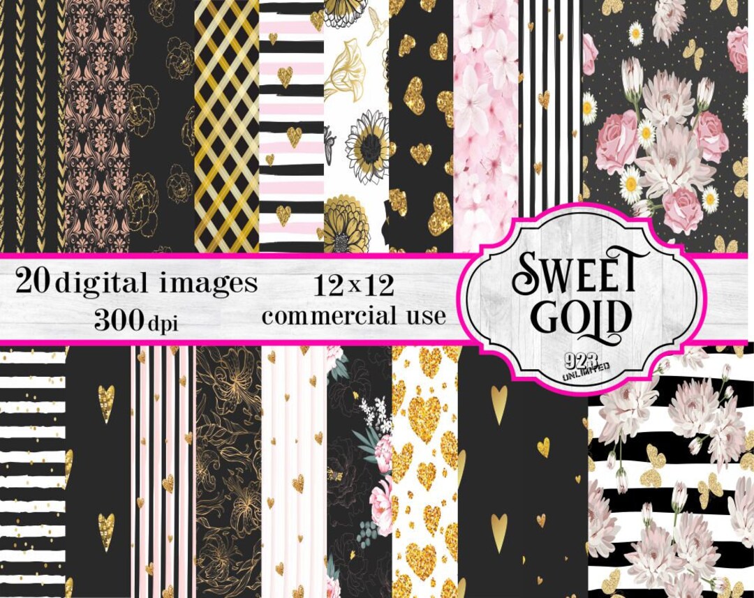 Sweet Gold Papers 20 Digital Papers, Instant Download, Digital ...