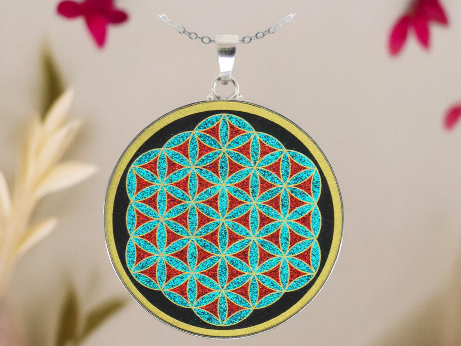 Flower of Life Handmade Natural Gemstone Sacred Geometry Pendant Made ...