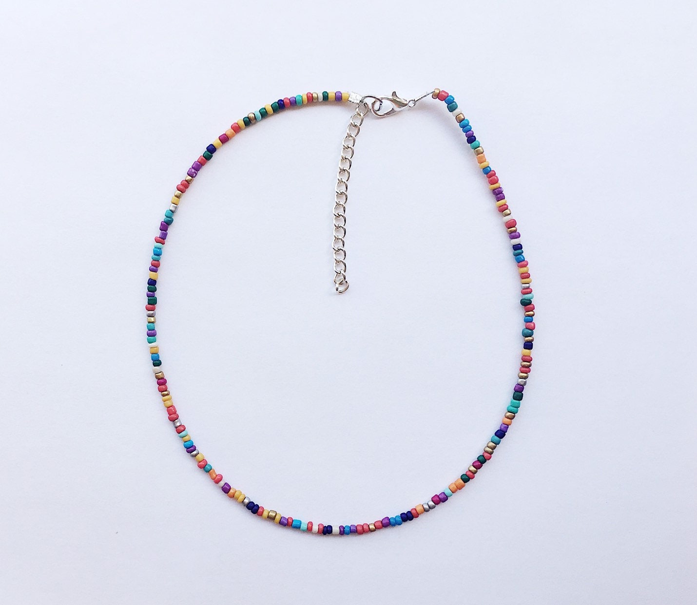 Multi-color Choker, STAINLESS STEEL. Rainbow Beaded Choker, Summer ...