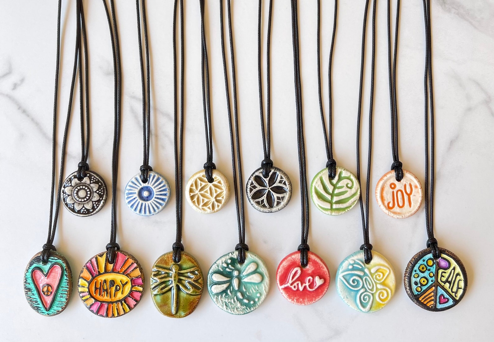 Clay Charm Necklaces Black Cord Pendant Necklace Ceramic - Etsy