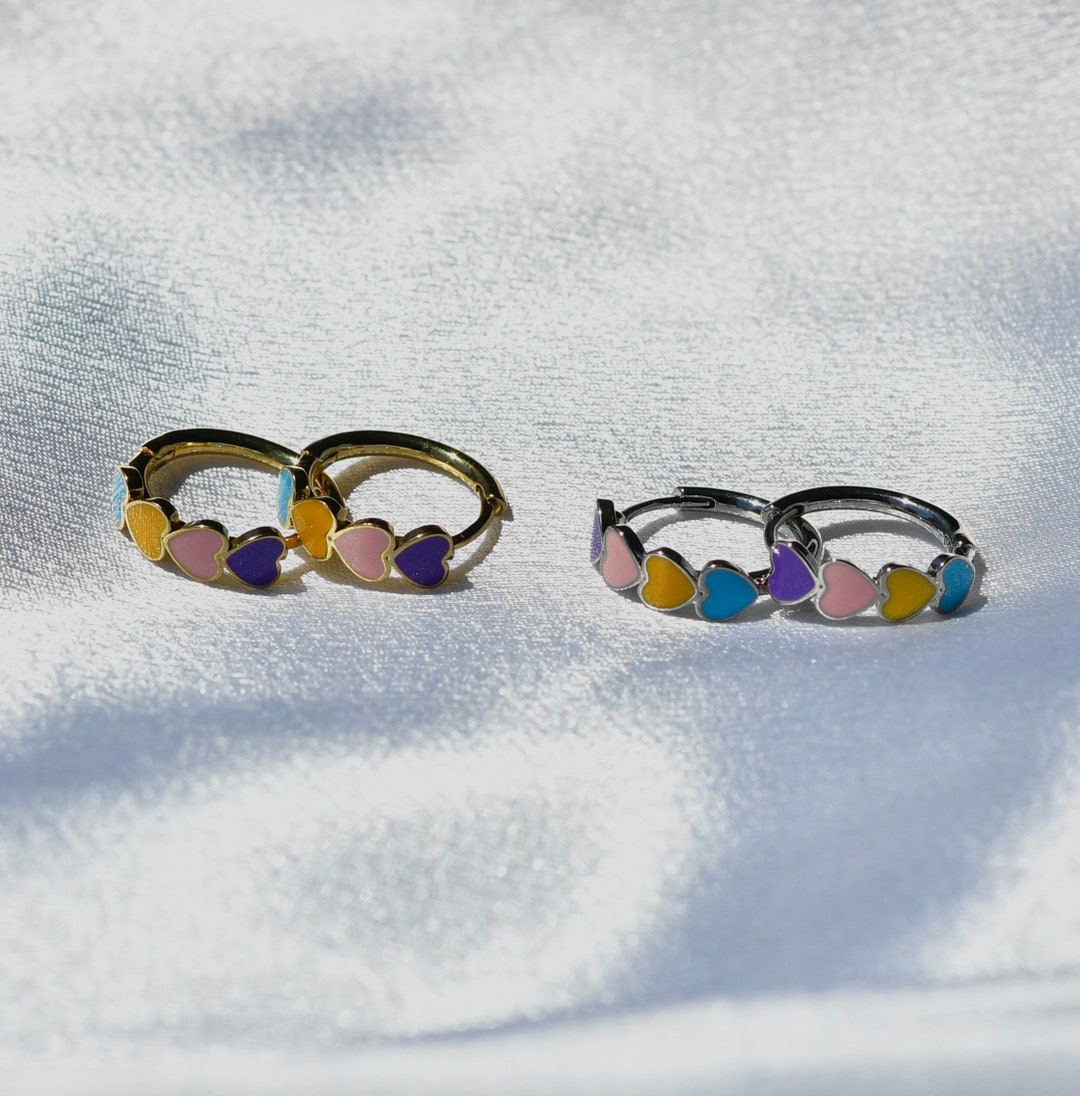 Heart Hoop Earrings | Gold-plated Colorful Hoops, Silver Floral Hoops ...