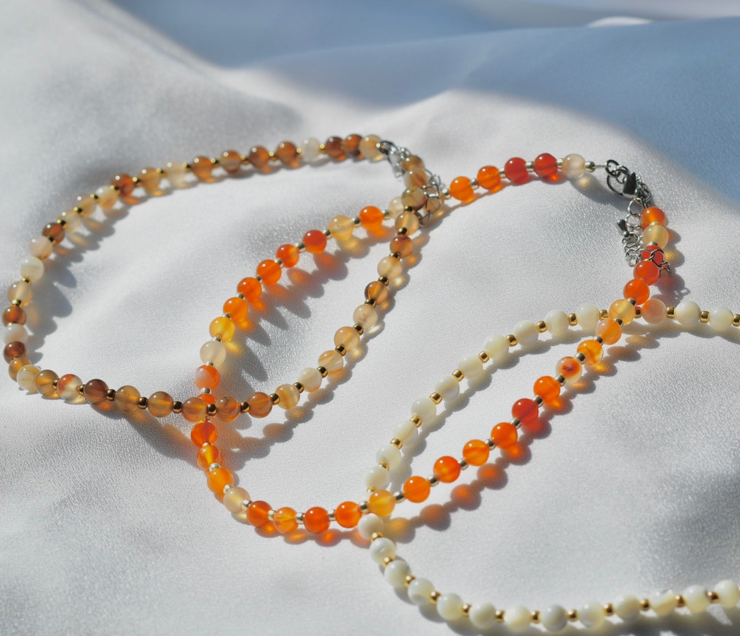 Gemstone Bead Accent Choker, Stainless Steel Gemstone Necklace, Beaded ...
