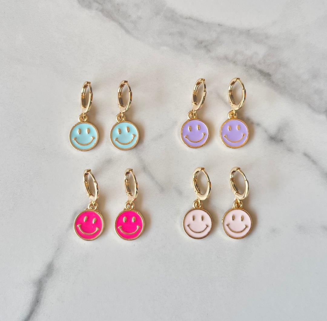 Colorful Happy Face Earrings | Smile Face Earrings, Neon Smile Face ...