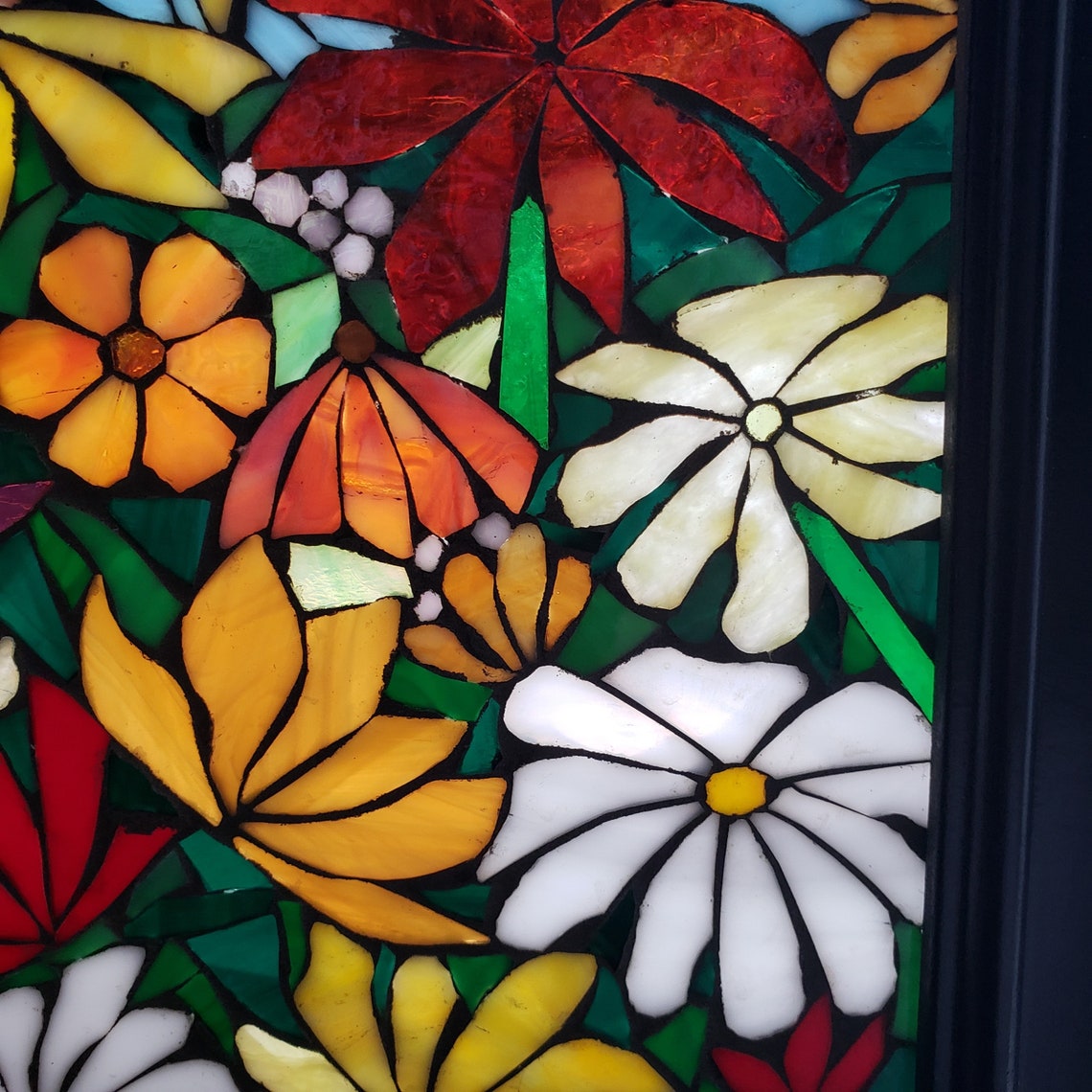 Custom Stained Glass Mosaic Panels. Garden Flowers, Butterflies ...