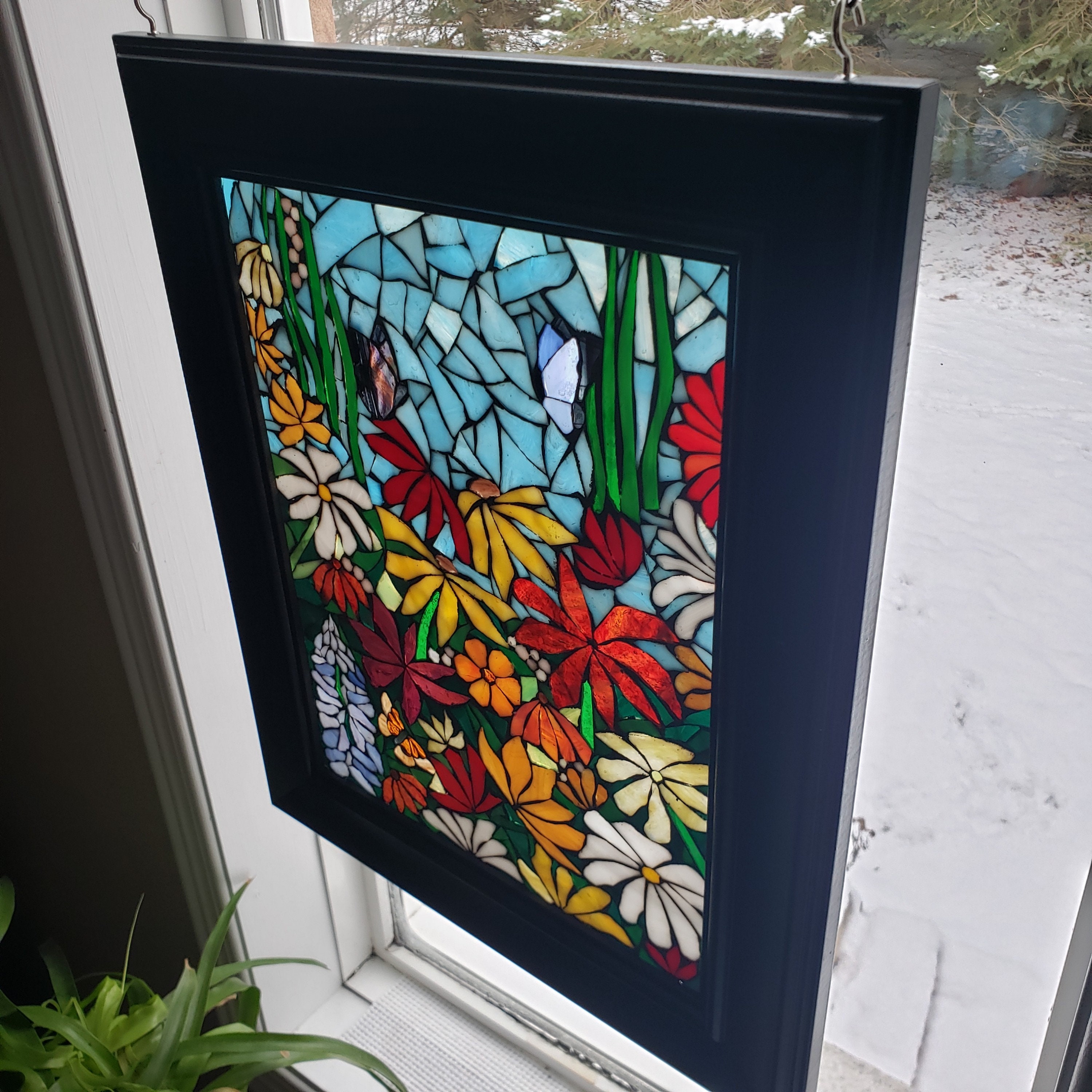 Custom Stained Glass Mosaic Panels. Garden Flowers, Butterflies ...