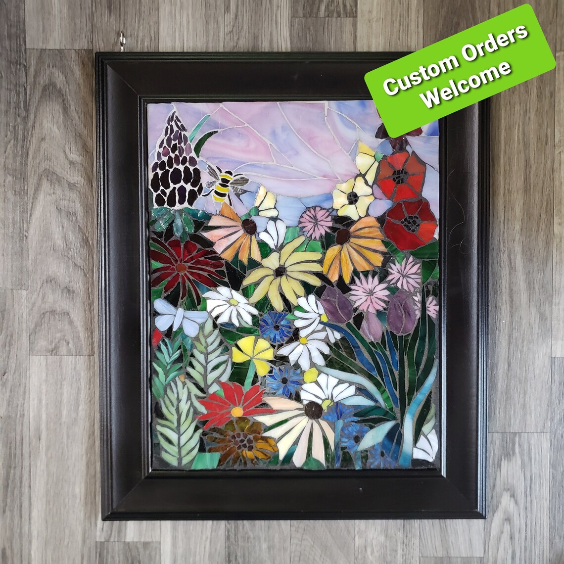Custom Stained Glass Mosaic Panels. Garden Flowers, Butterflies ...