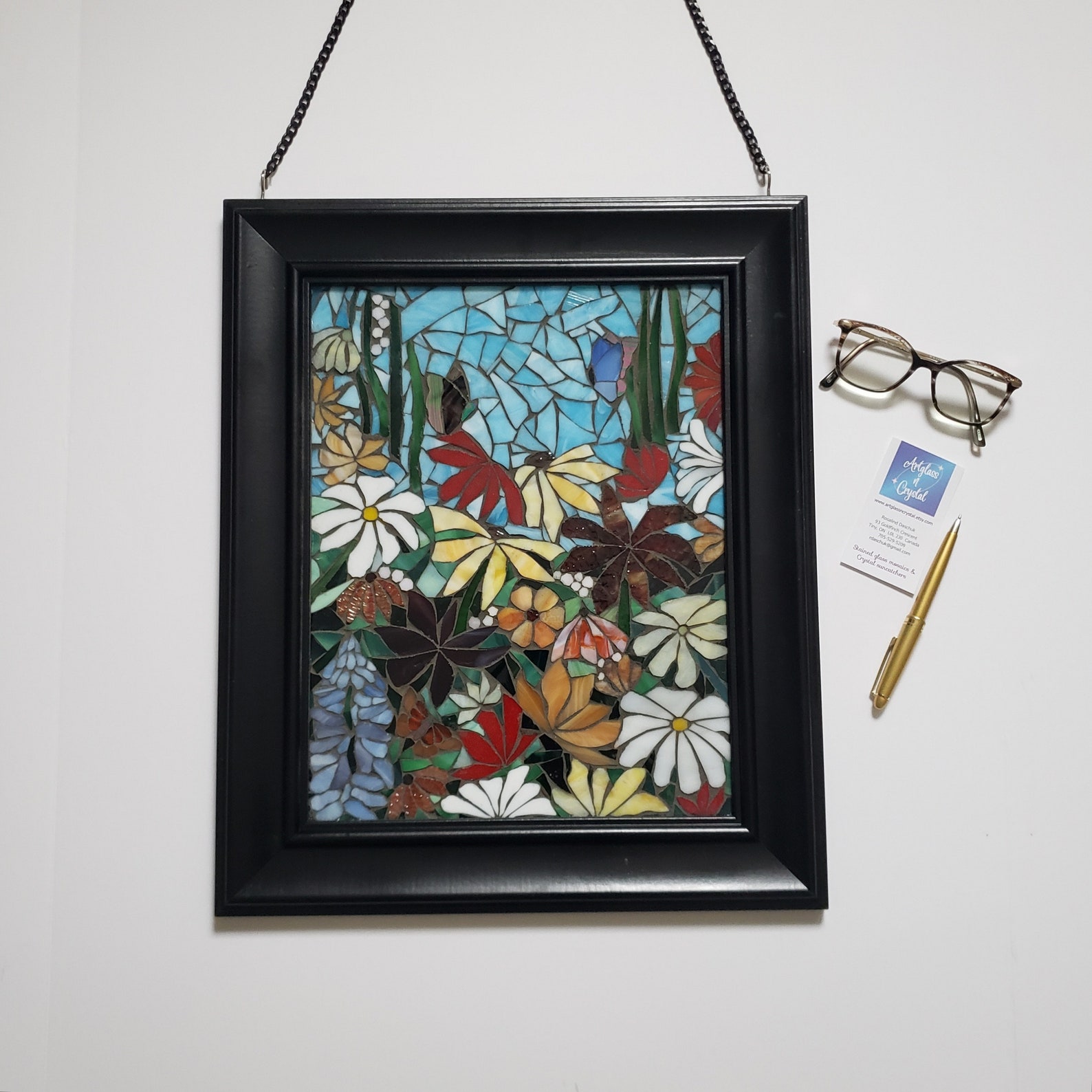 Custom Stained Glass Mosaic Panels. Garden Flowers, Butterflies ...