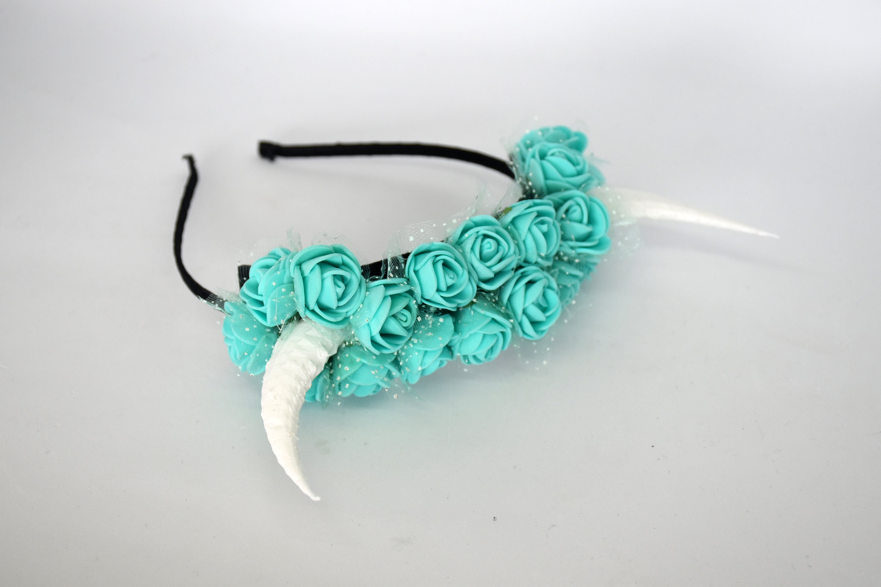 Demon Horns Headband Teal Cosplay Devil Antler Headpiece | Etsy