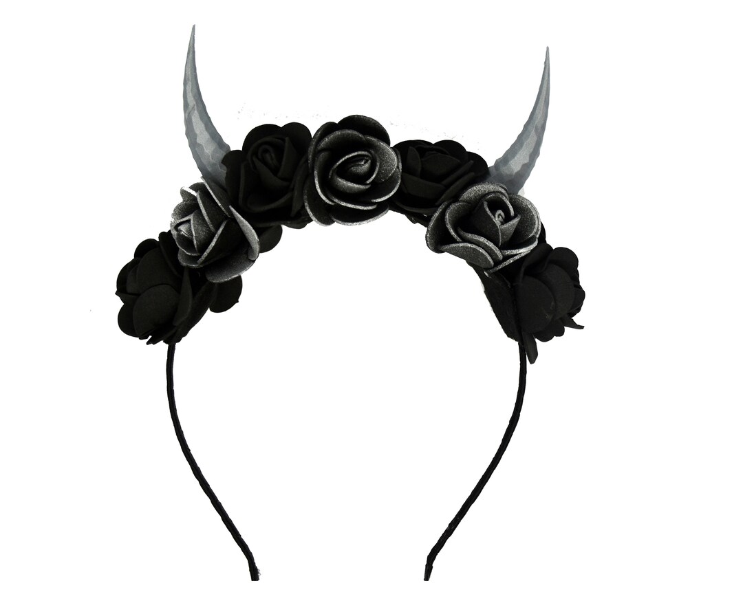 Demon Horns Headband - Black & Silver Cosplay Devil Antler Headpiece ...