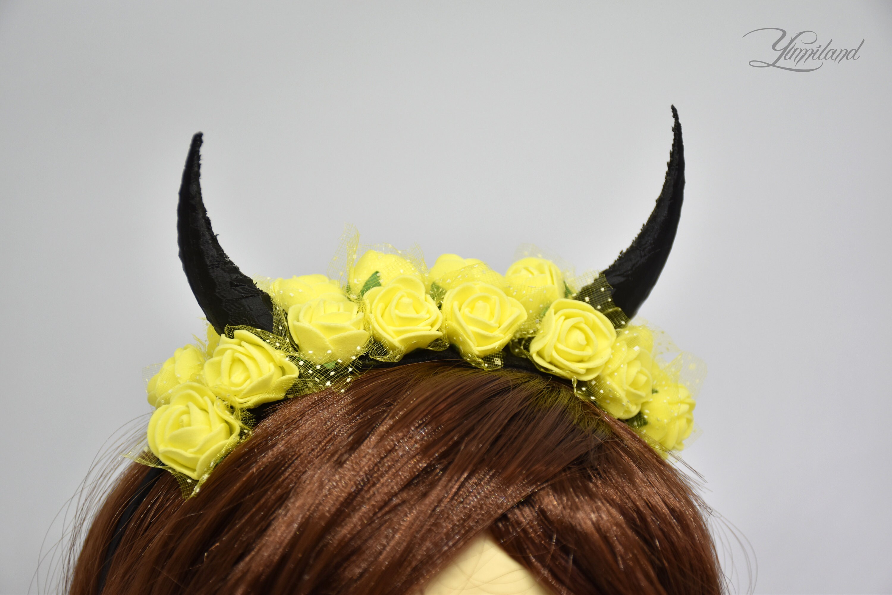 Demon Horns Headband yellow cosplay devil antler headpiece | Etsy