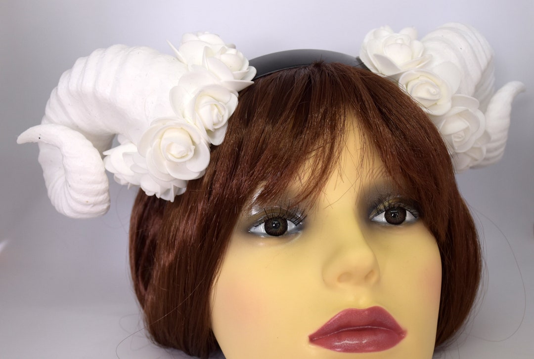 Demon Ram Horns Headband - White Cosplay Devil Antler Headpiece Pastel ...
