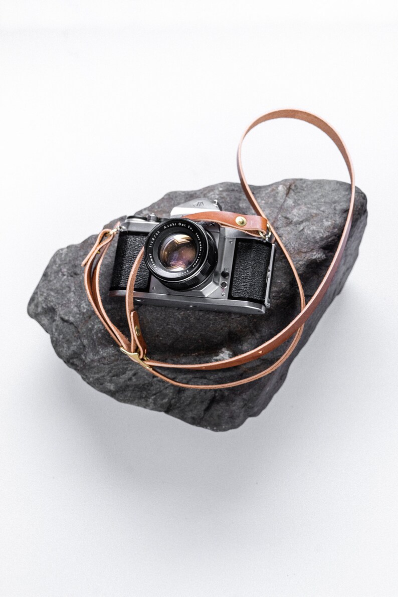 Slim Adjustable Leather Camera Strap with Brass Buckle // No. | Etsy
