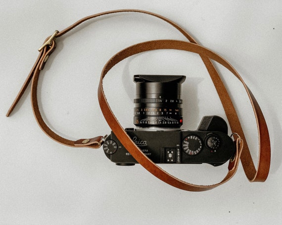 Slim Adjustable Leather Camera Strap with Brass Buckle // No. | Etsy