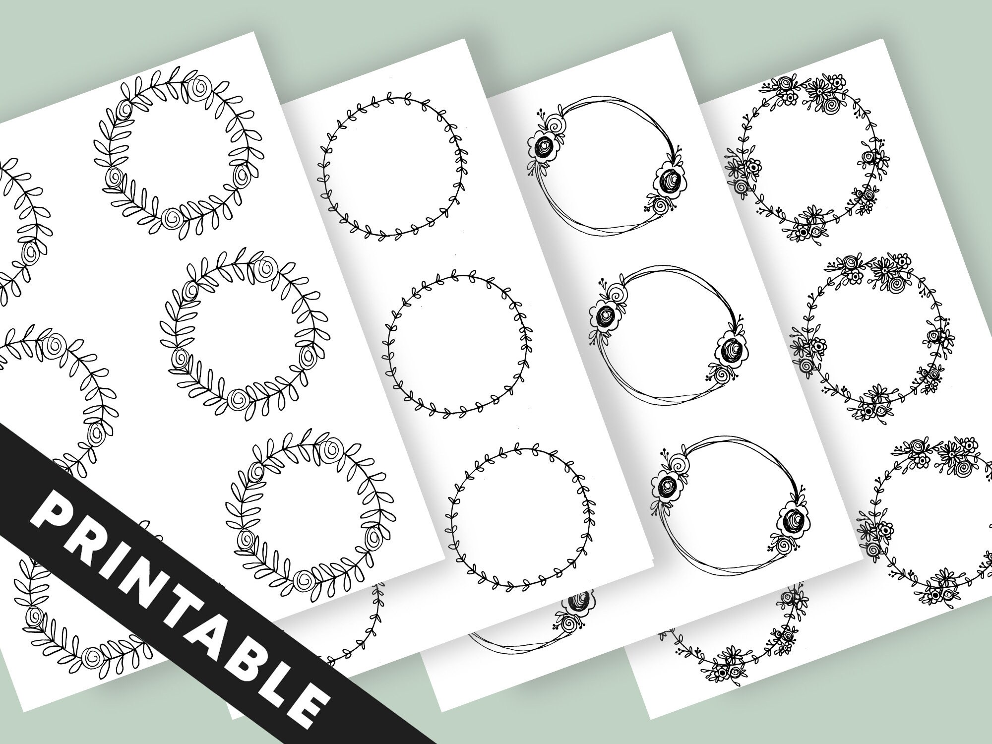 Bullet Journal Printable Floral Wreath Stickers Printable - Etsy