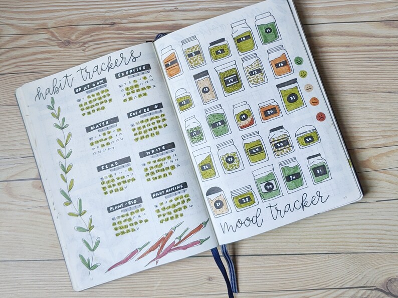 Rastreador de estado de ánimo imprimible Bullet Journal Insert Hierbas ...
