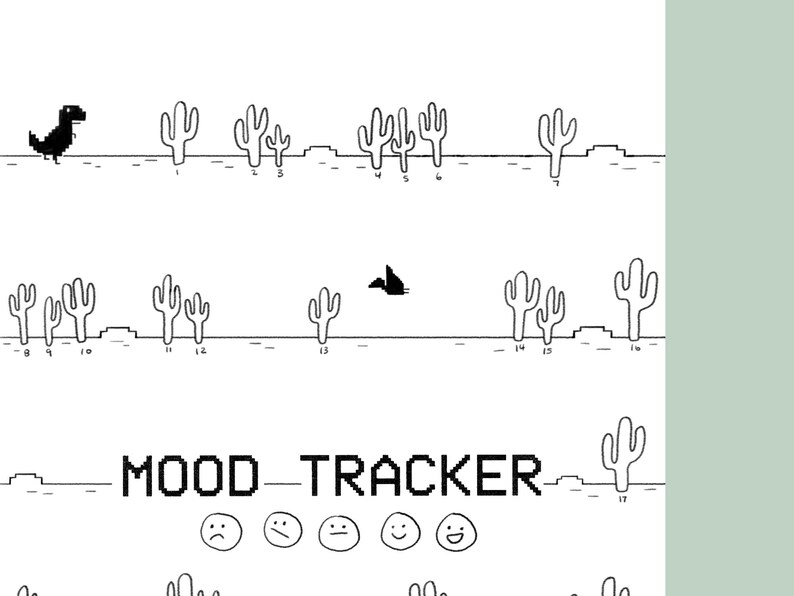 Mood Tracker Printable Bullet Journal Insert Dino Game Dinosaur Cactus ...