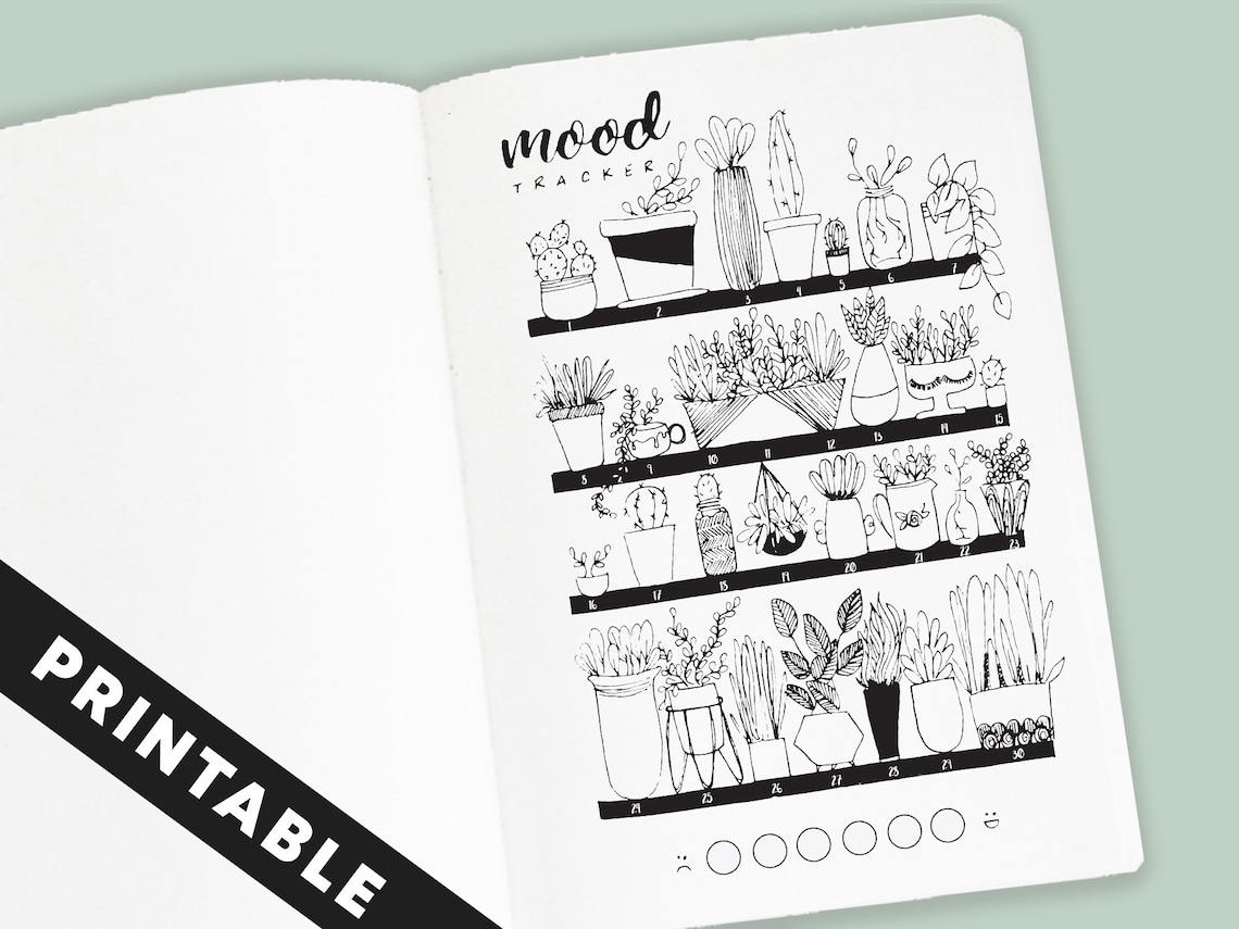 Mood Tracker Printable Bullet Journal Insert House Plants, Air Plants ...