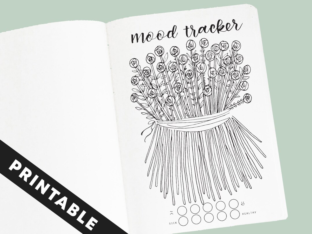 Mood Tracker Printable - Bullet Journal Insert - Floral Bouquet Doodles ...