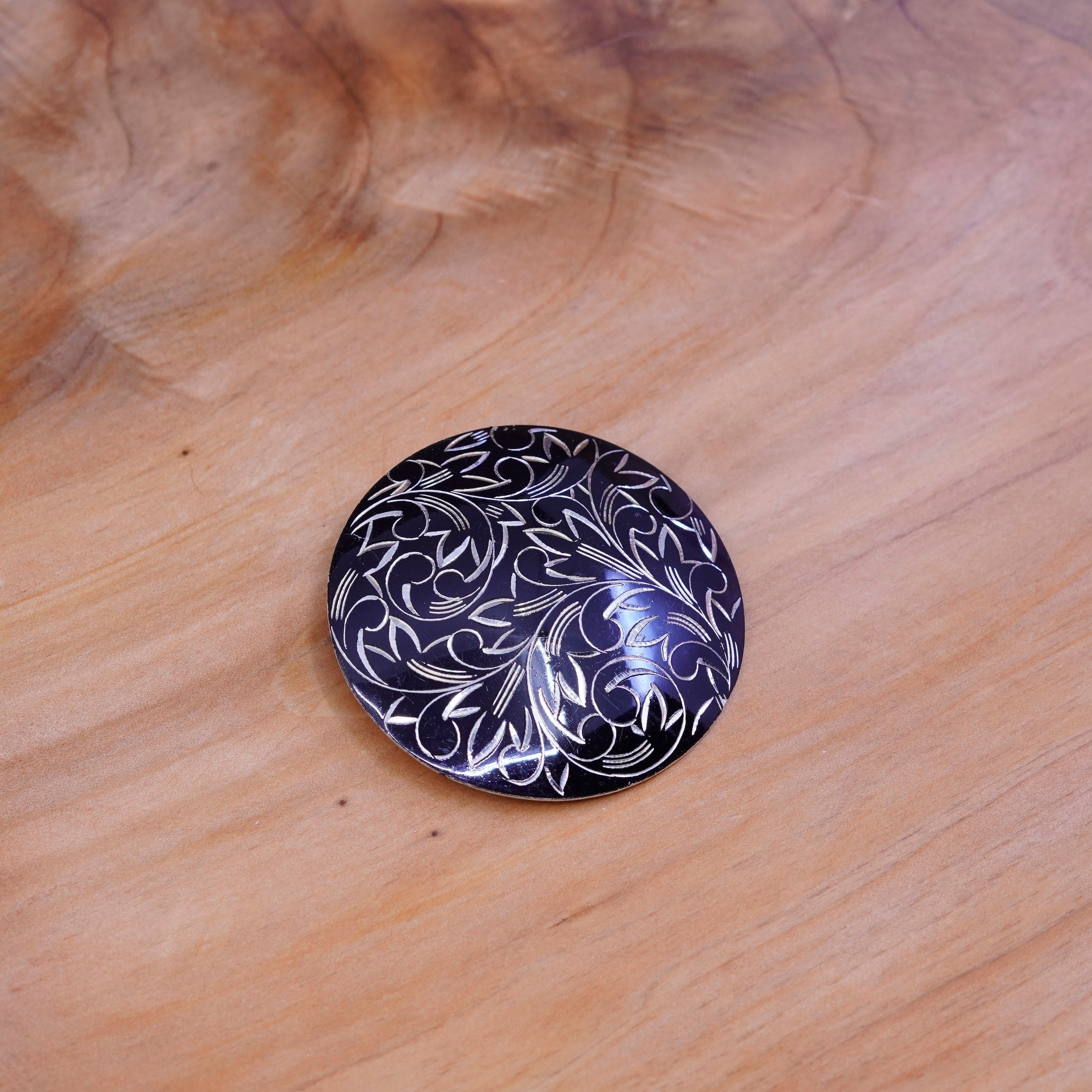 Vintage Amita Japan Sterling Silver Handmade Black Enamel Circle Brooch ...