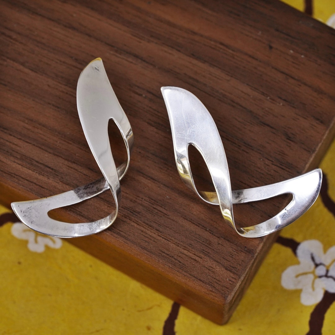 1.5”, Vintage Sandra Baker 925 Sterling Silver Handmade Earrings ...