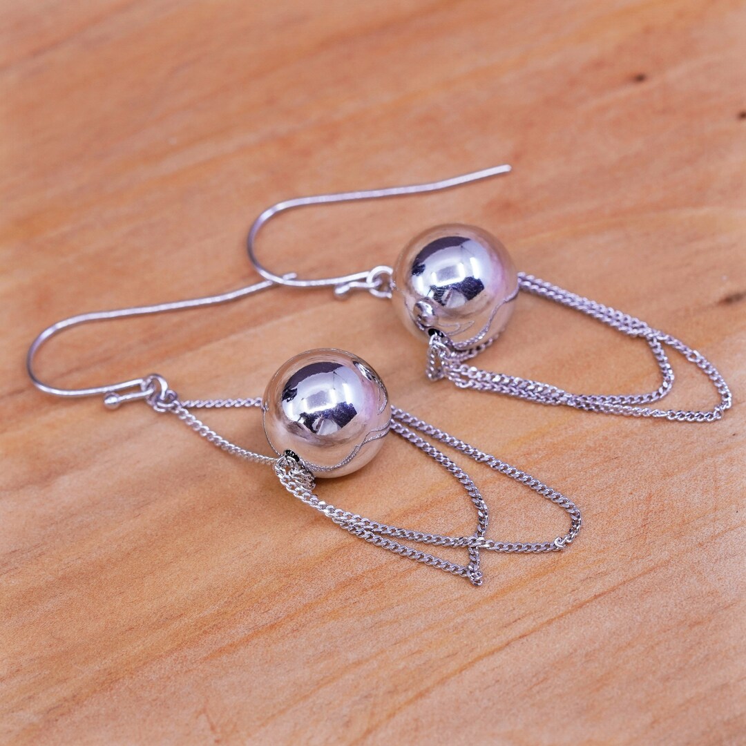 12mm, Vintage PAJ Sterling Silver Handmade Earrings, 925 Beads Drops ...