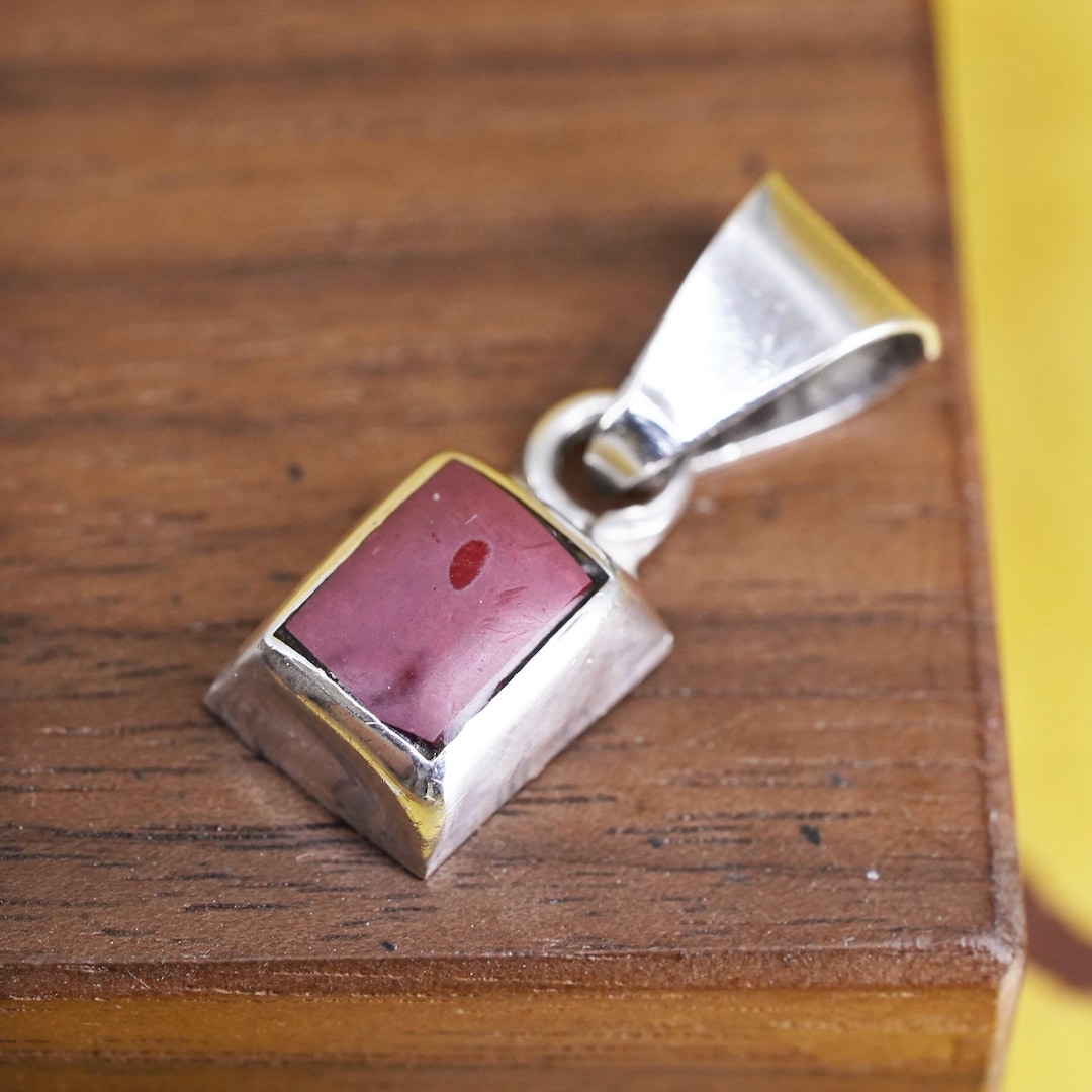 Vintage Mexican Sterling 925 Silver Handmade Rectangular Pendant With ...