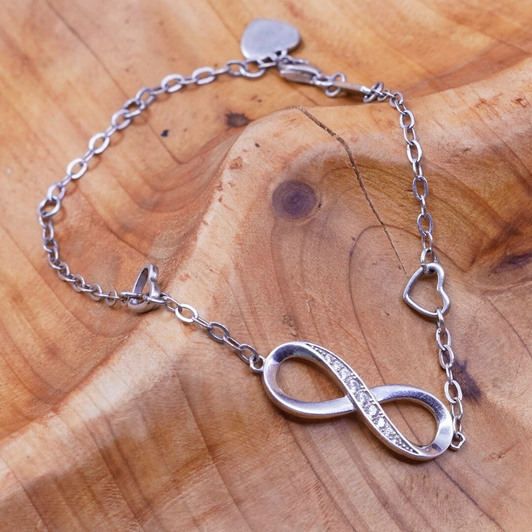 7.5 1.6mm Vintage Billie Bijoux Sterling Silver Handmade Charm Bracelet 925 Flatten Circle Chain With Cz Infinity Charm Stamped 925 Etsy