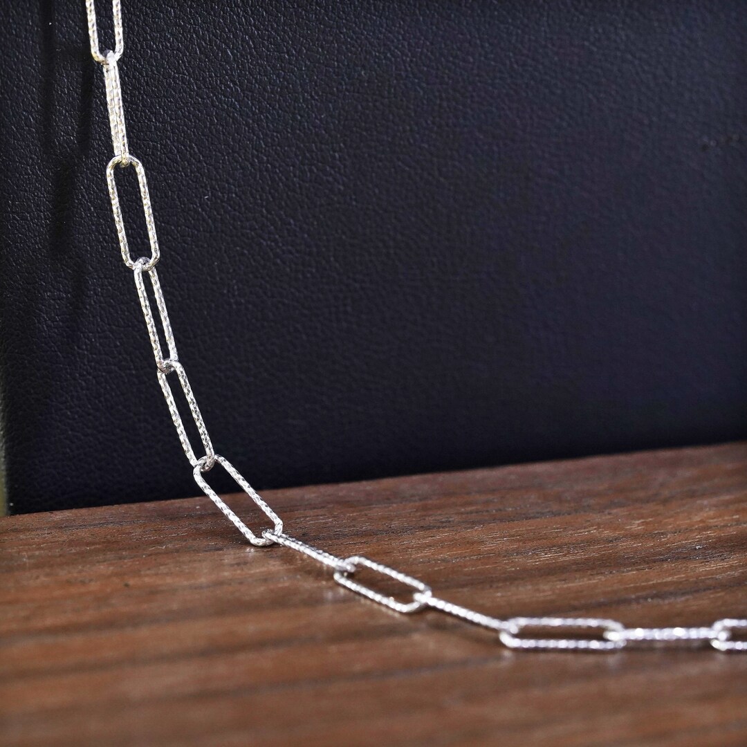 30 4mm, Vintage Italian Textured Sterling Silver Elongated Chain, Italy ...