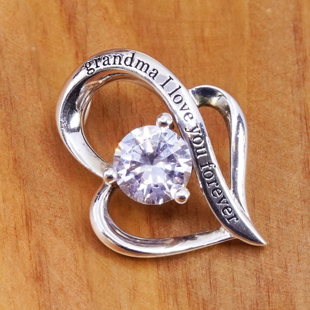 Vintage ALOV Sterling Silver Handmade Quote Pendant, 925 Heart With Cz ...