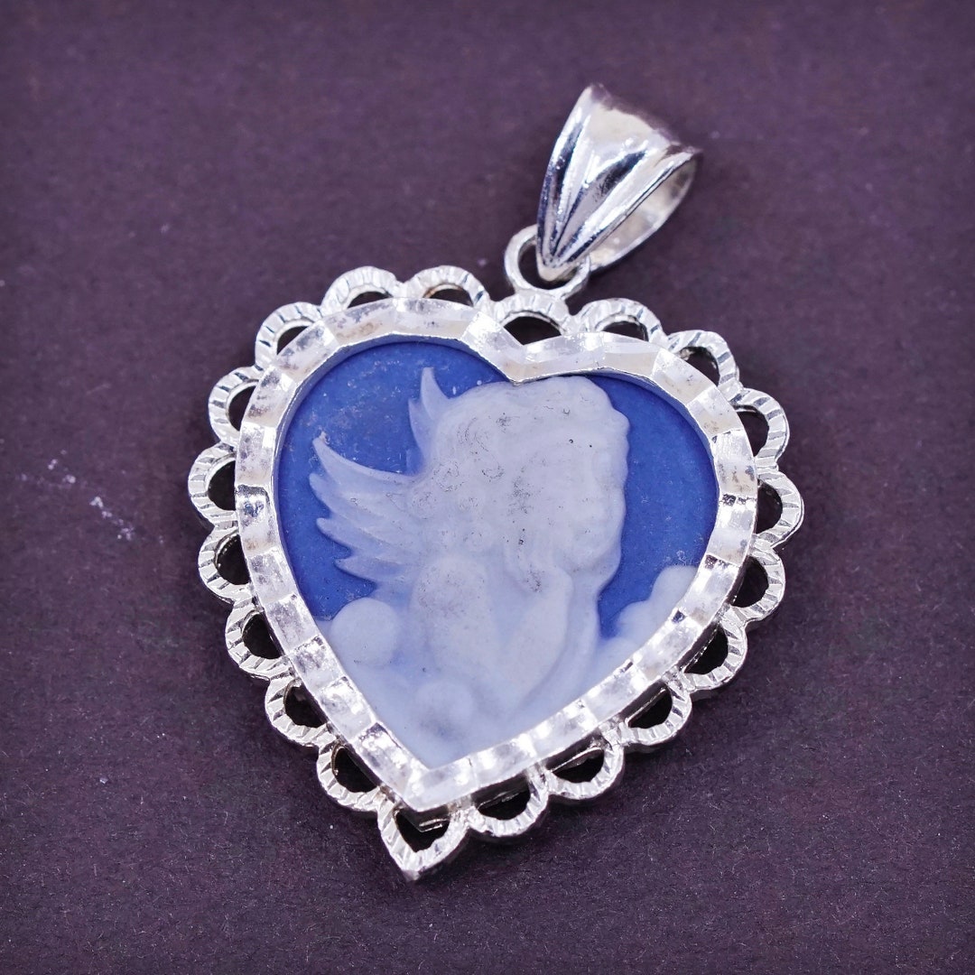 Vintage Peru Sterling 925 Silver Handmade Pendant With Blue Agate Cameo ...