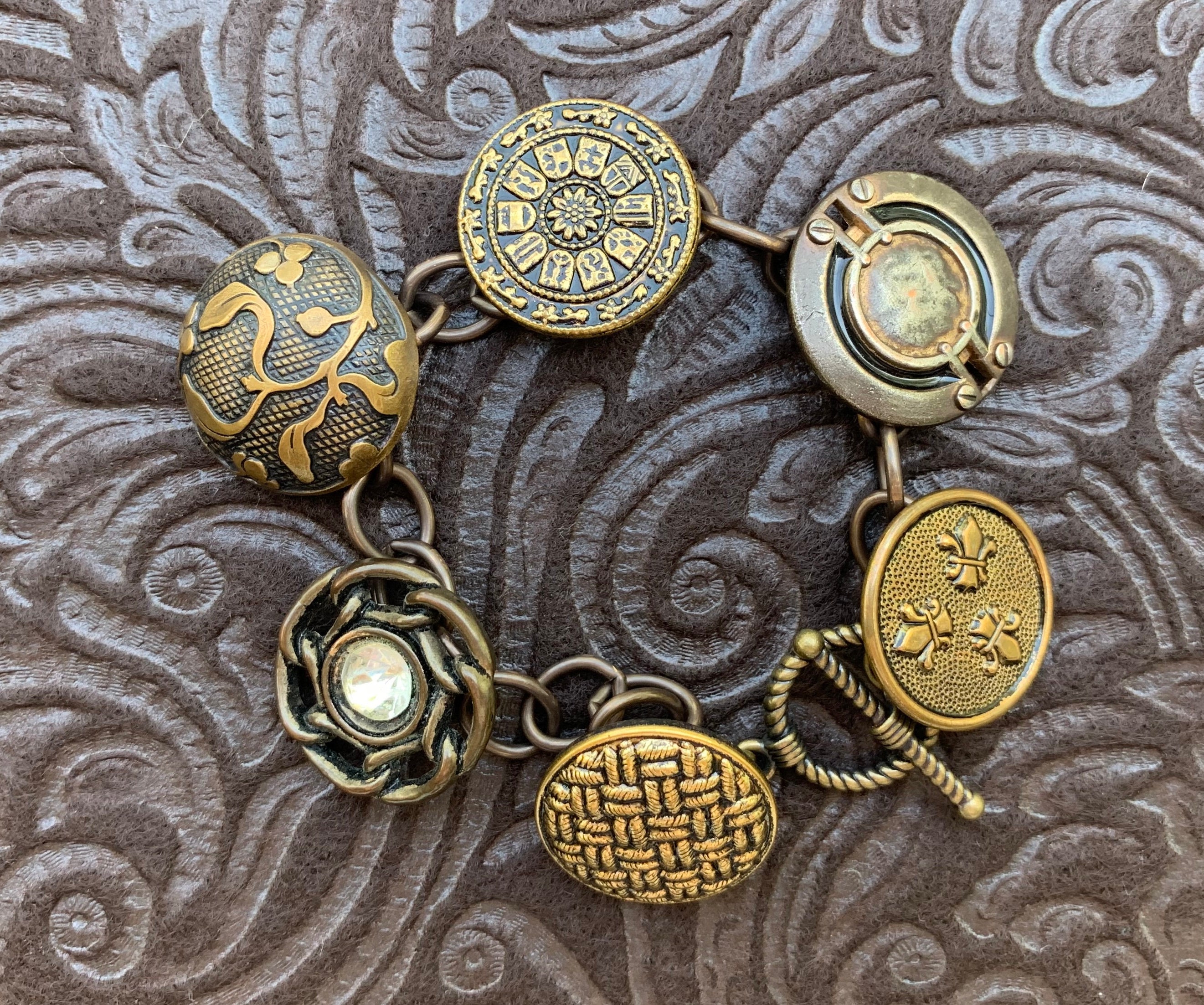 Antique and Vintage Button Bracelet, Bronze Charm Bracelet, Unique ...