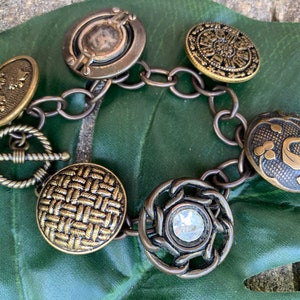Antique and Vintage Button Bracelet, Bronze Charm Bracelet, Unique ...