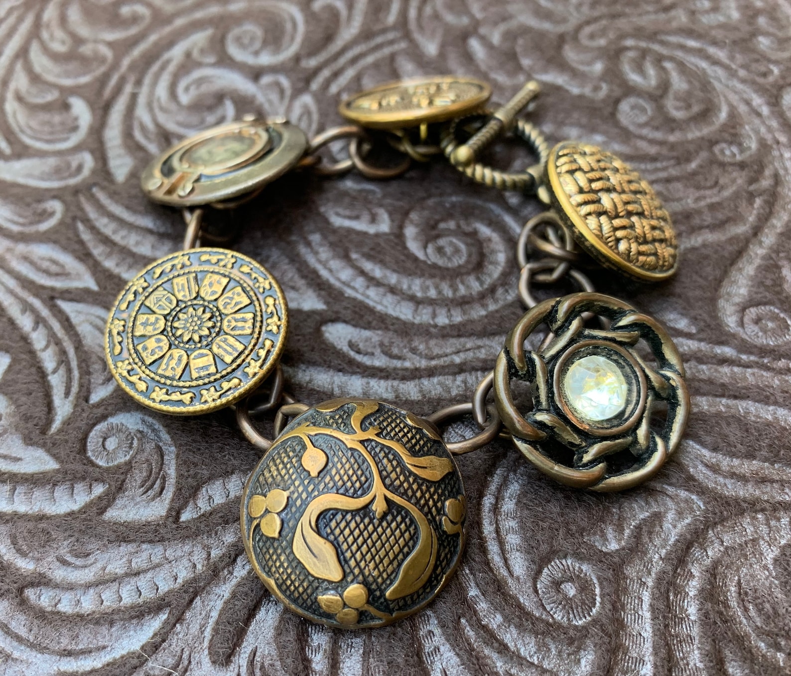 Antique and Vintage Button Bracelet, Bronze Charm Bracelet, Unique ...