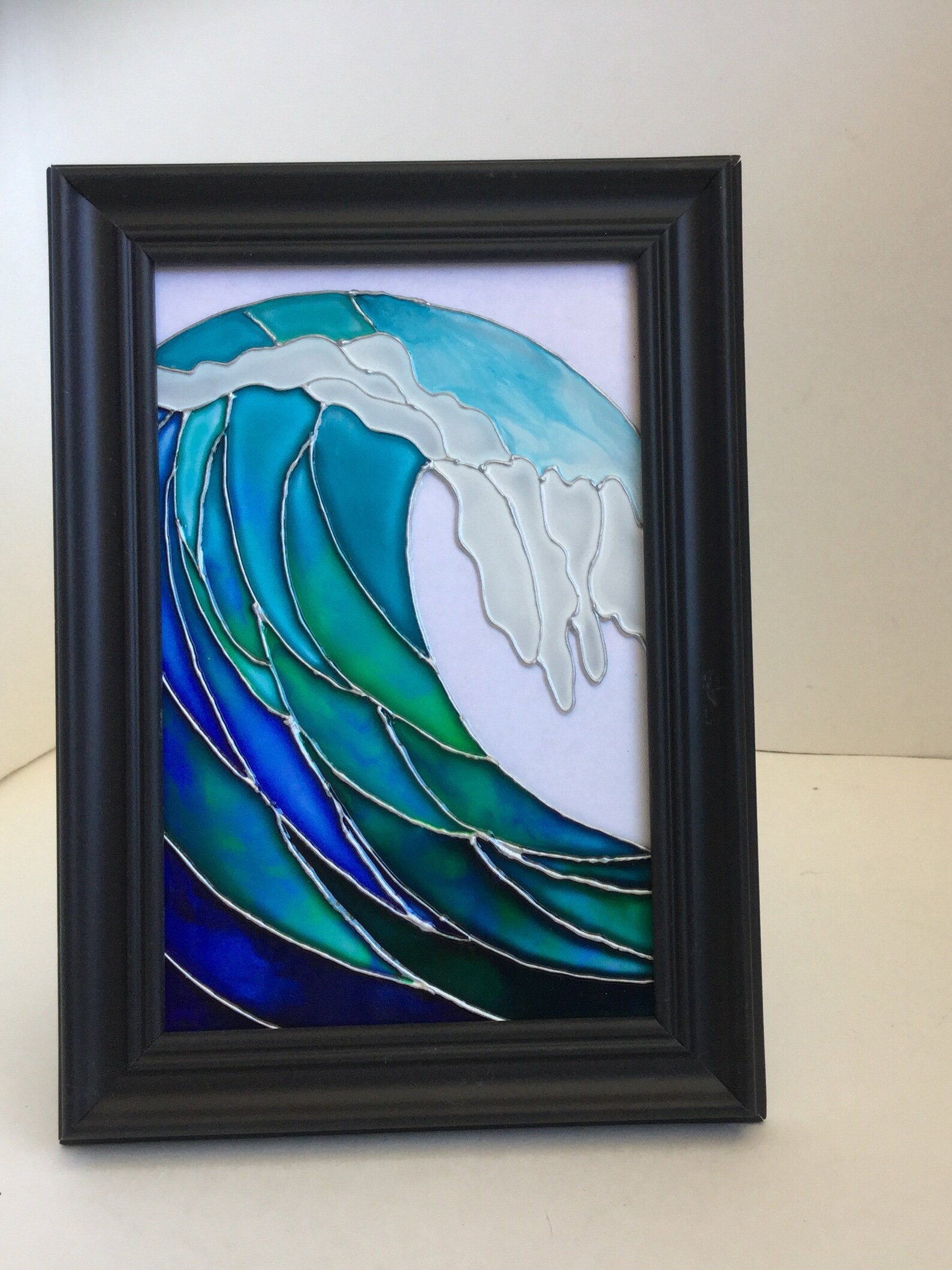 Stained Glass Wave Glass Painting Small Painted Glass Gift - Etsy
